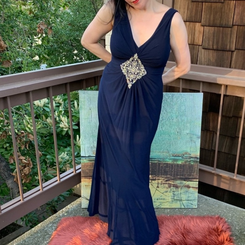 Js Boutique Navy Prom Tank Bodycon Stretch Maxi Dress… - Gem